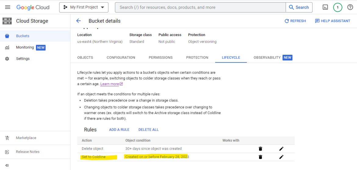 Configure Lifecycle Rules in Google Cloud Storage Buckets